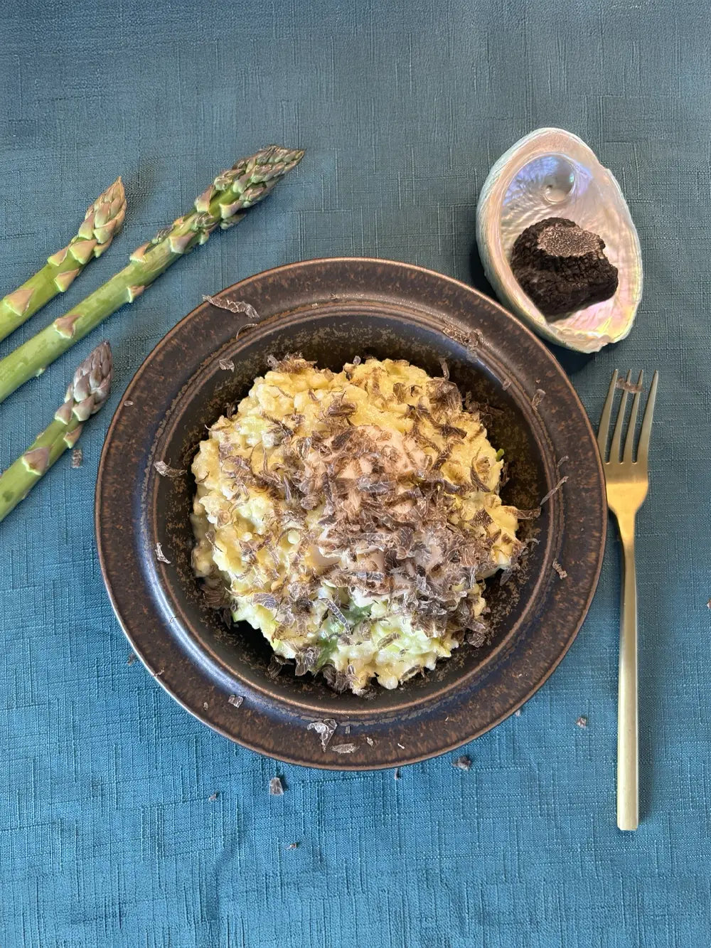 Abalone Risotto with Corn, Asparagus and Truffle